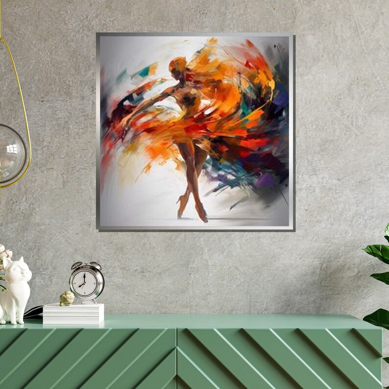 Abstract Ballerina Canvas, Vibrant Dance Wall Art, Dynamic Movement ...