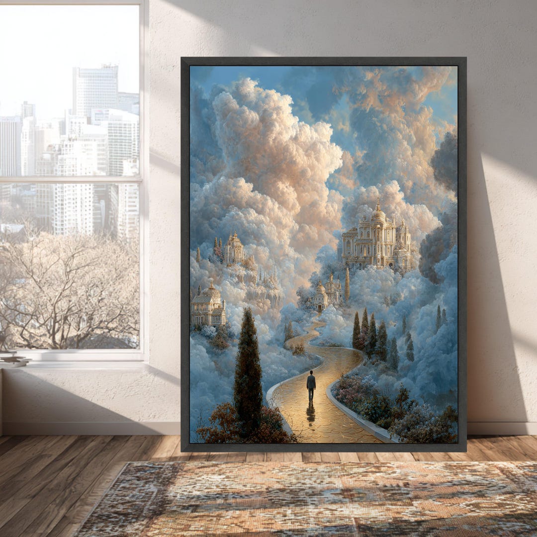 Dreamy Golden Pathway Canvas, Thomas Kinkade Style, Fantasy Landscape ...