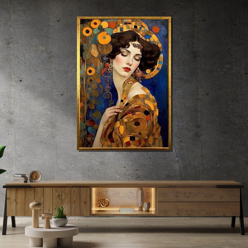 Gustav Klimt Inspired Portrait Canvas, Elegant Golden Woman Art, Art ...