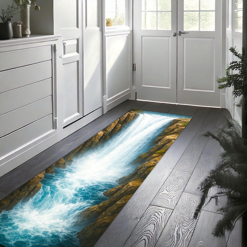 Waterfall Illusion Runner Rug, 3D Optical Hallway Carpet, Nature ...