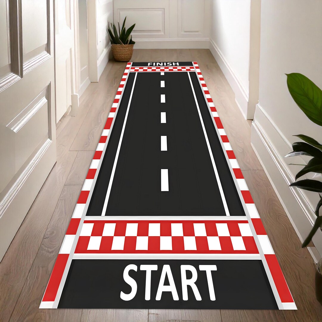 Racetrack Runner Rug, Start-finish Lines Runner Rug, Racing Play Mat ...