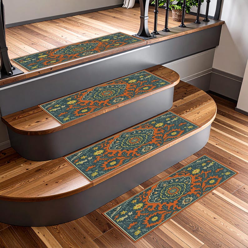 Colorful Boho Floral Stair Treads – Washable Non-slip Carpet Mats With ...