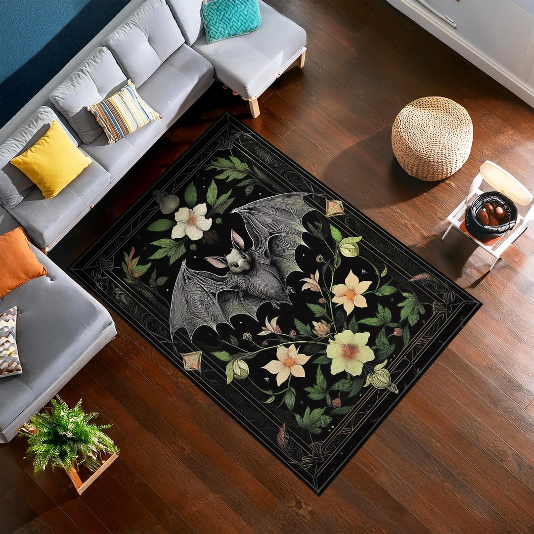 Goth Rug for Gothic Home Decor, Dark Cottagecore, Washable Gothic Bat ...