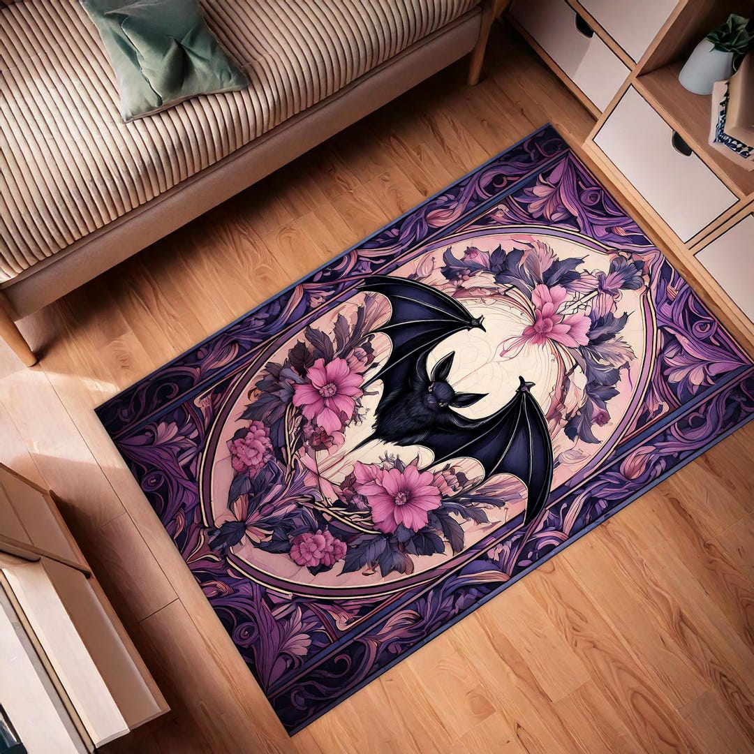 Gothic Bat Rug for Gothic Room Decor, Purple Rug, Bat Rug, Dark ...