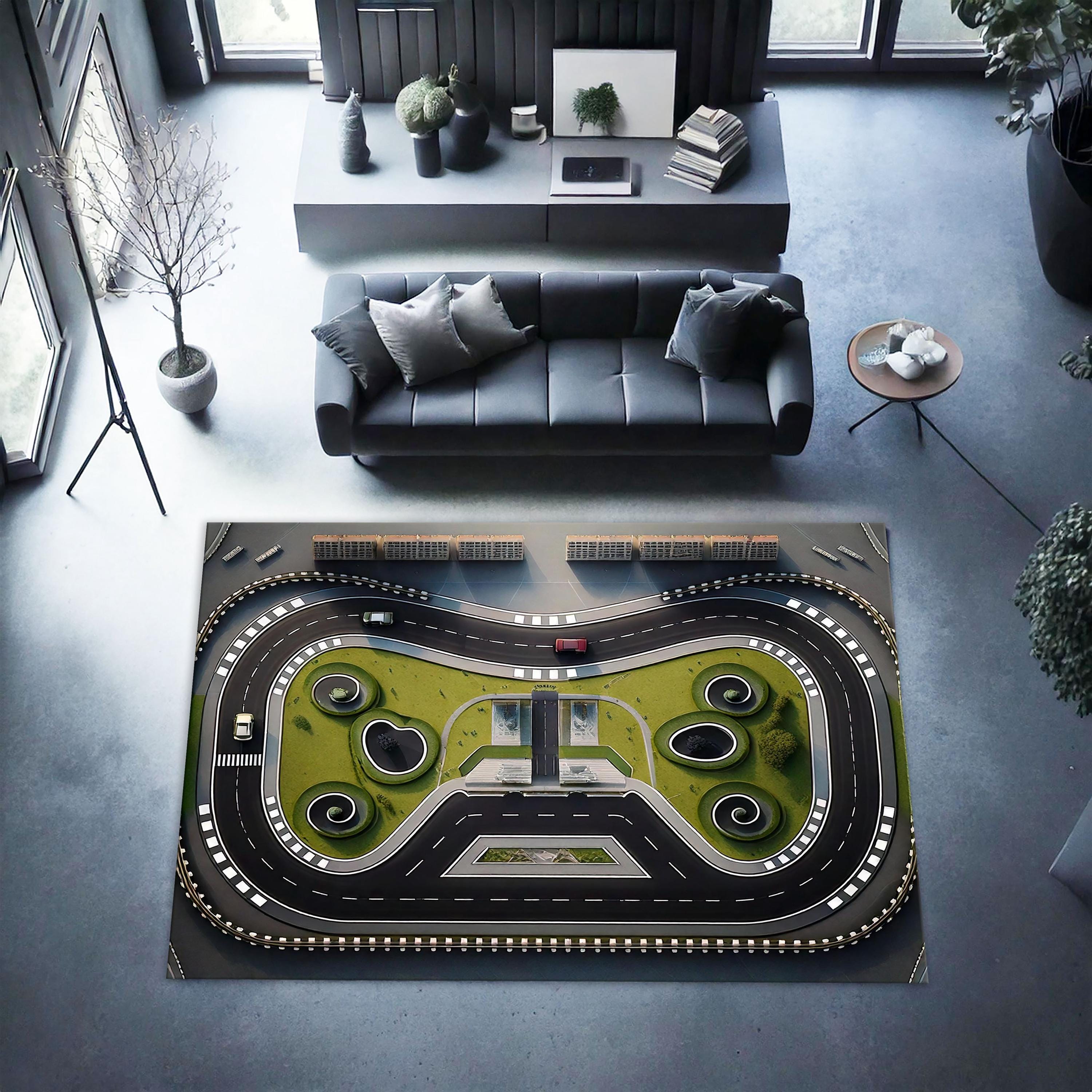 Racetrack Lines Rug, Race Car Road Mat, Track Play Room Mat, Race Track ...