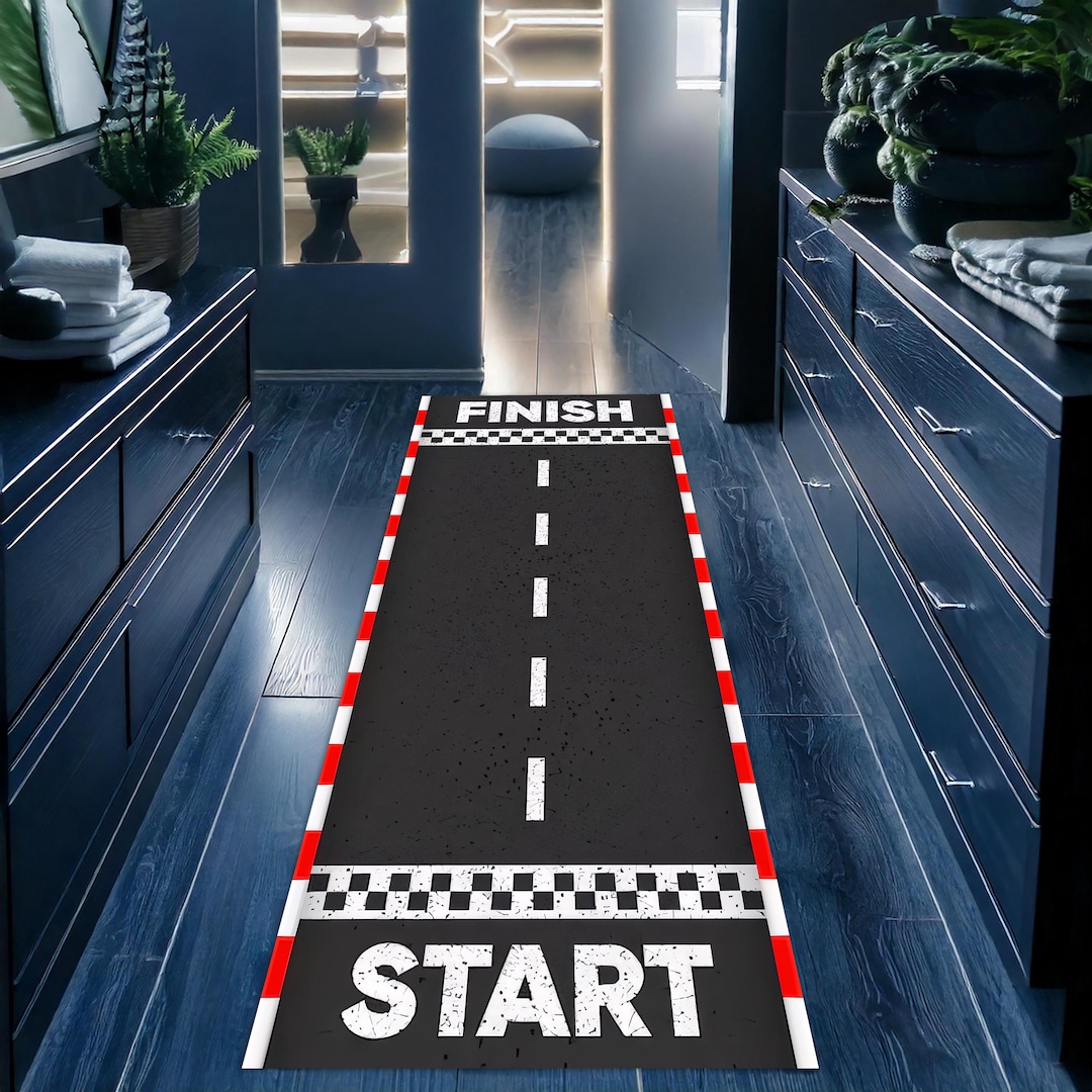 Racetrack Runner Rug, Start-finish Lines Runner Rug, Racing Play Mat ...