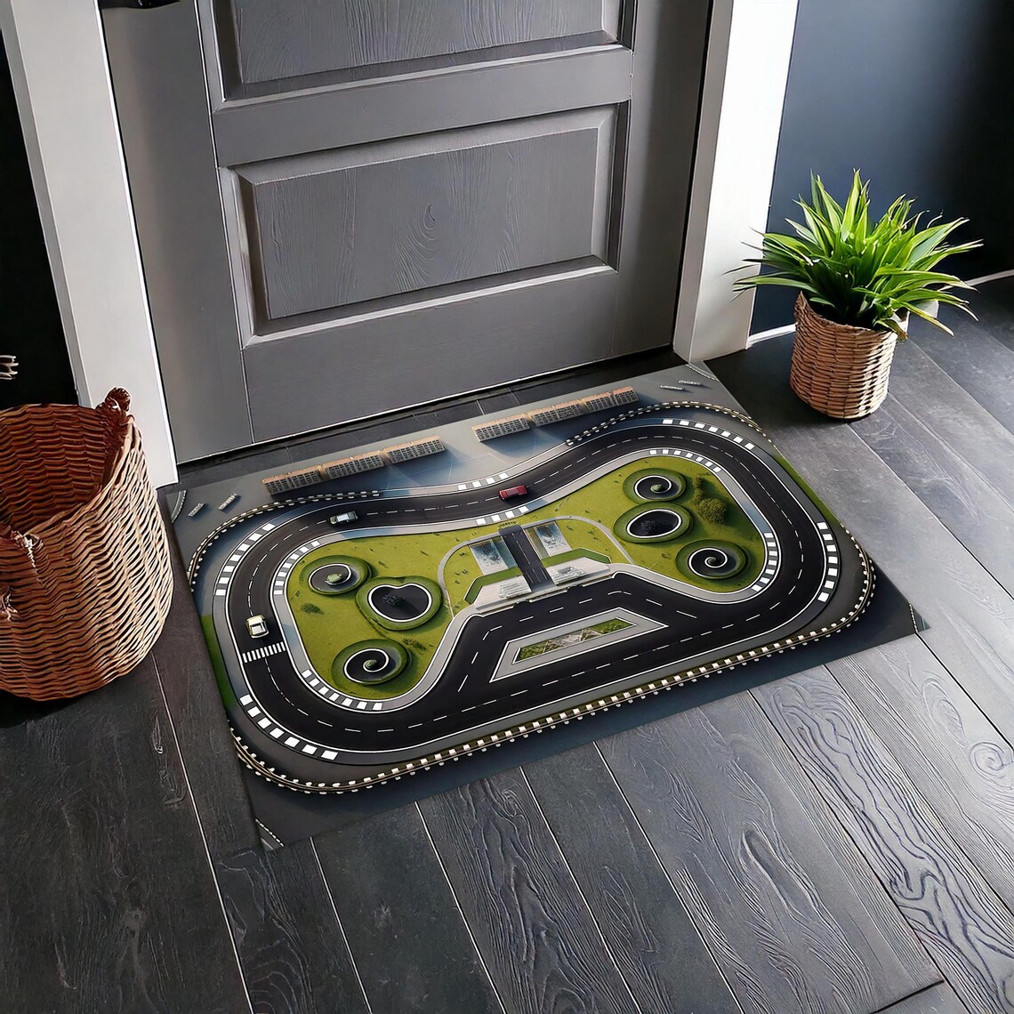Racetrack Lines Rug, Race Car Road Mat, Track Play Room Mat, Race Track ...