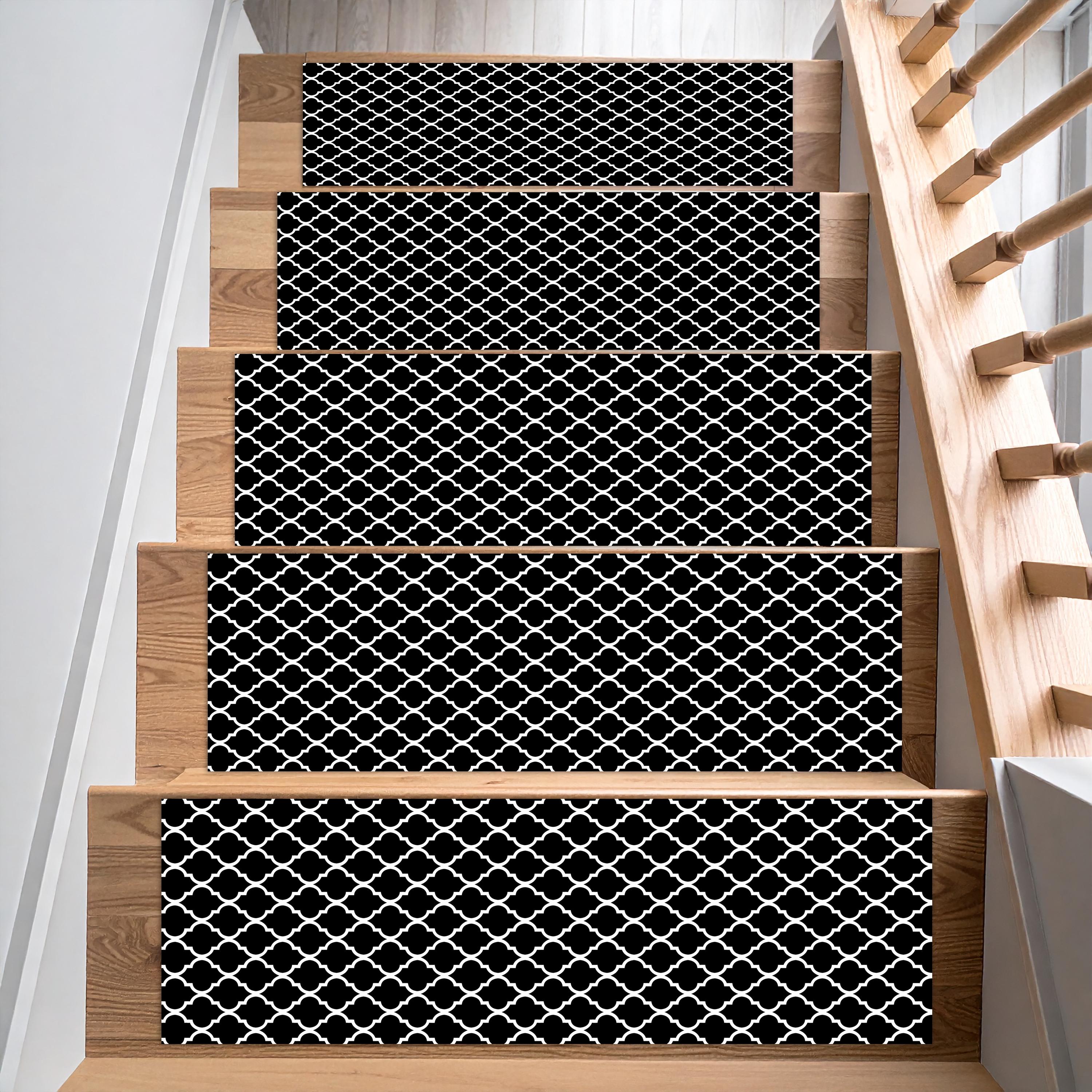 Black and White Trellis Stair Treads – Modern Non-slip Rug Strips for ...