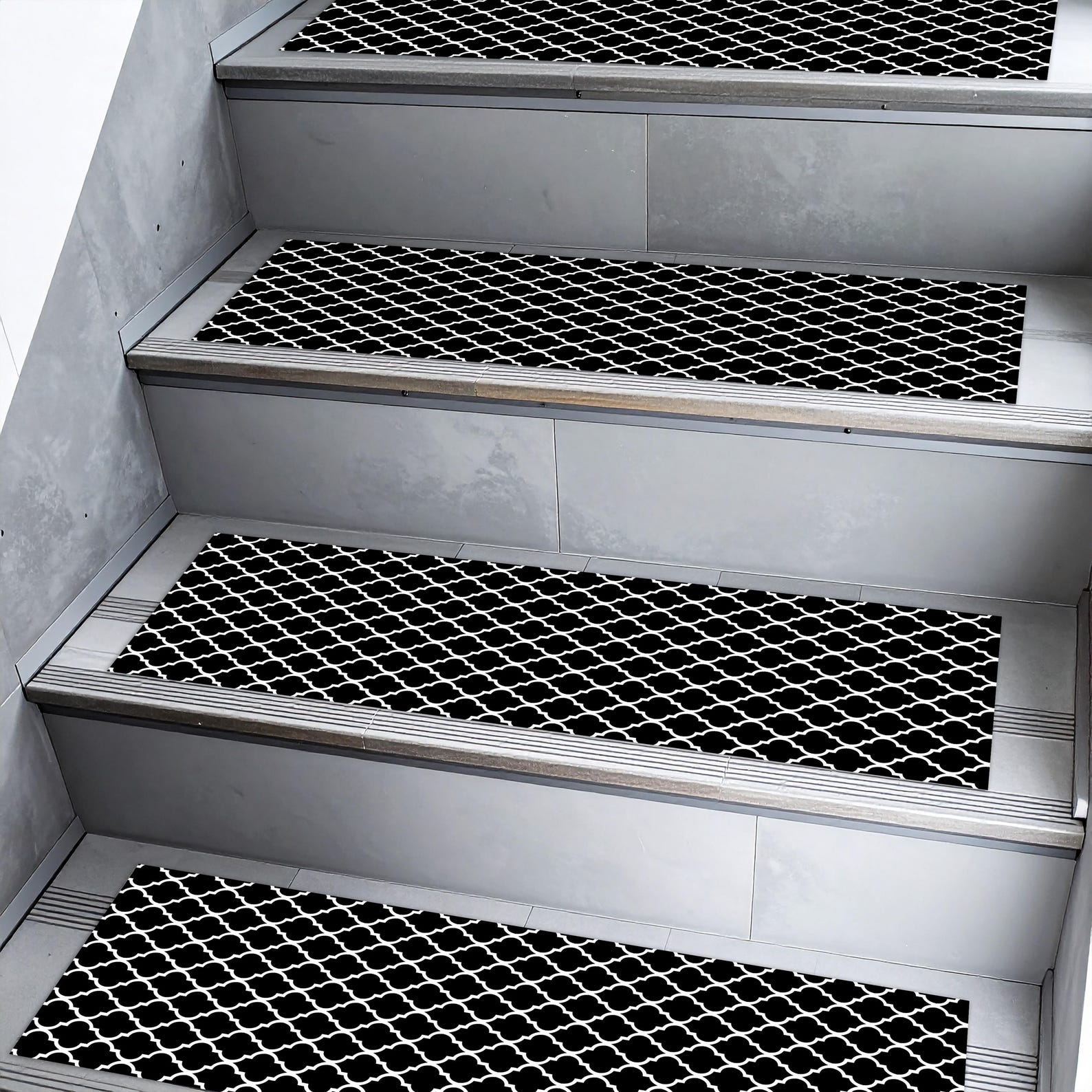 Black and White Trellis Stair Treads – Modern Non-slip Rug Strips for ...