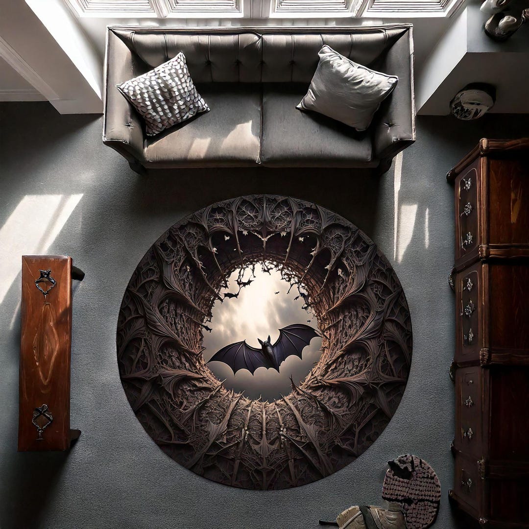 Gothic Bats Rug, 3D Hole Bat Rug, Round Gothic Rug, Witchy Round Rug ...