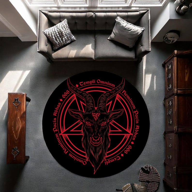 Satanic Goat Round Rug,satanic Dark Skull Rug,goatboi Rug,satanic Decor ...