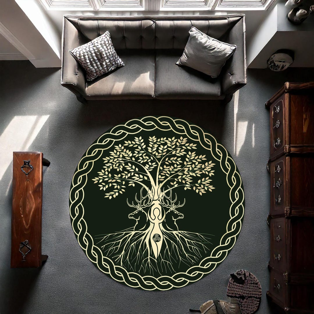 Tree of Life Round Rug, Celtic Rug, Nature Rug, Occult Art Rug, Viking ...