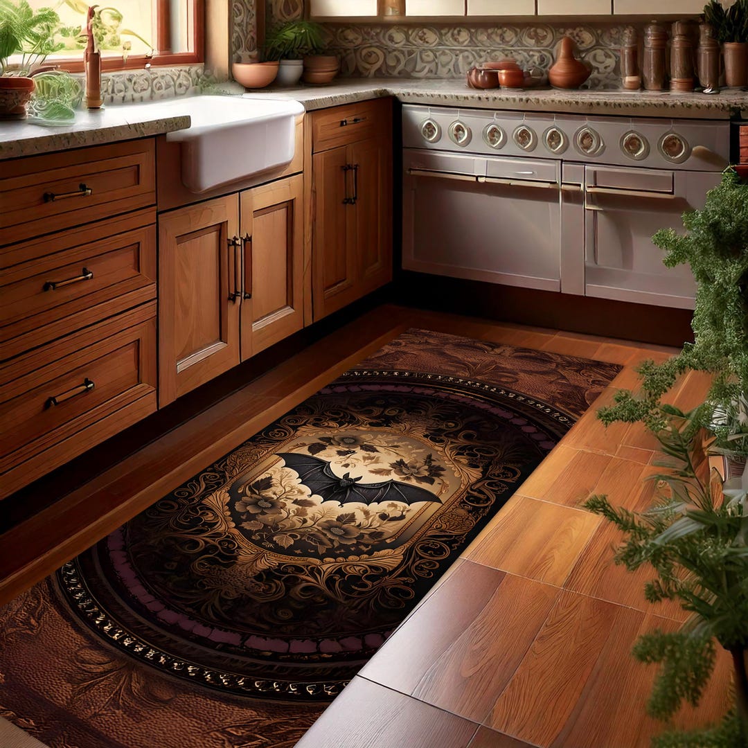 Goth Bat Runner Rug for Gothic Room, Dark Occult Runner Rug, Gothic Bat ...