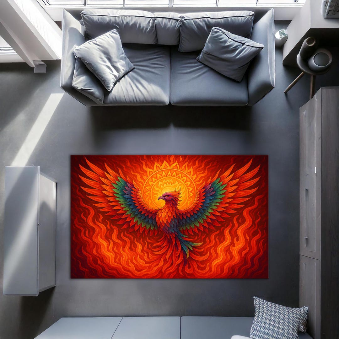 Phoenix Fire Bird Rug – Vibrant Fantasy Area Rug With Colorful Wings ...