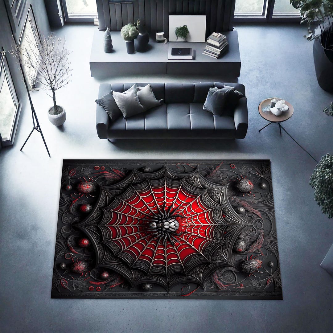 Red Gothic Rug for Dark Academia Decor, Spider Rug, Witch Rug, Wild ...