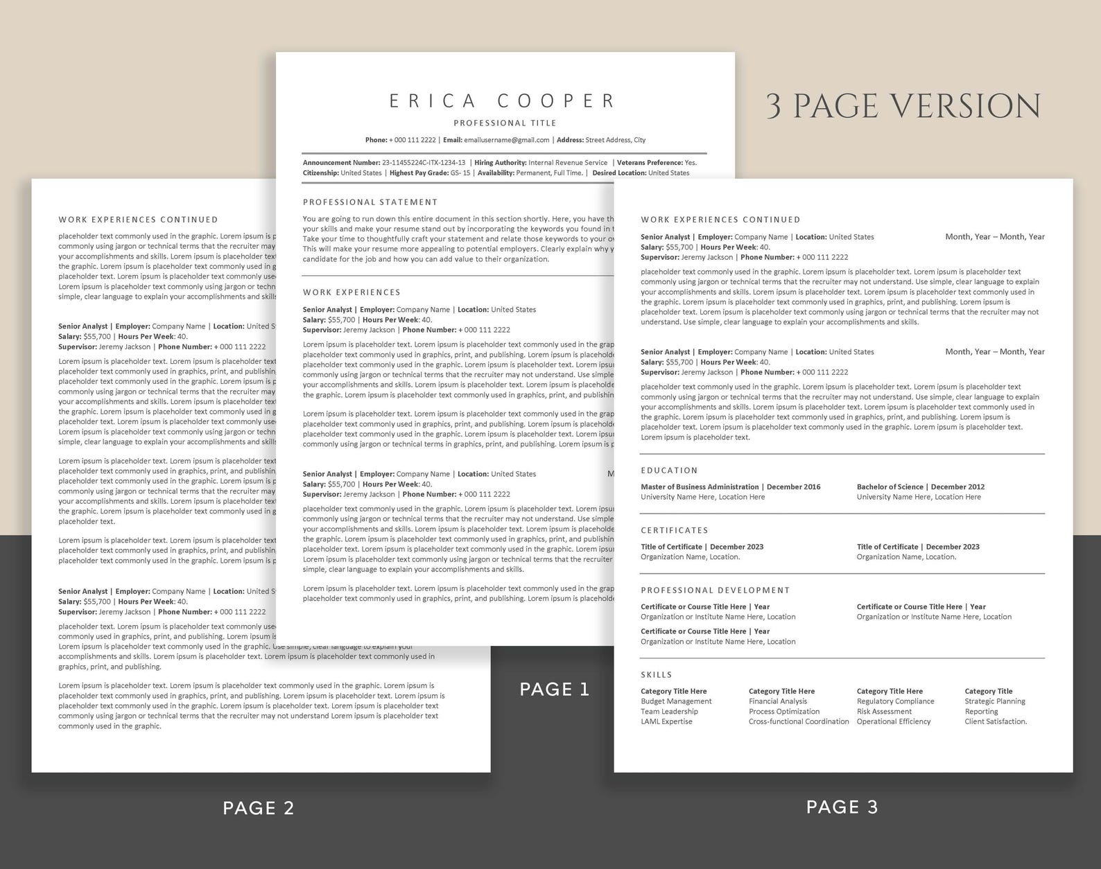 Federal Resume Template: ATS Friendly, USA Jobs, Military Resume ...