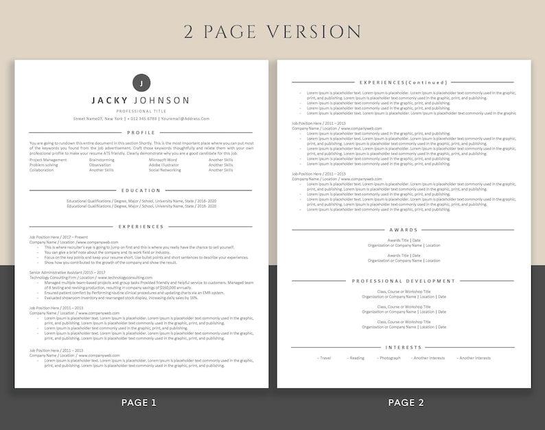 Clean Resume Template Google Docs, Word Pages, Professional Resume ...