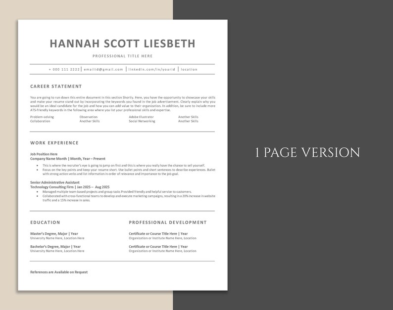 Professional Resume Template ATS: Minimalist CV Design for Google Docs ...