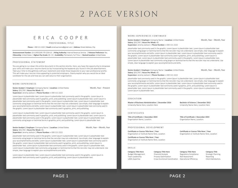 Federal Resume Template: ATS Friendly, USA Jobs, Military Resume ...