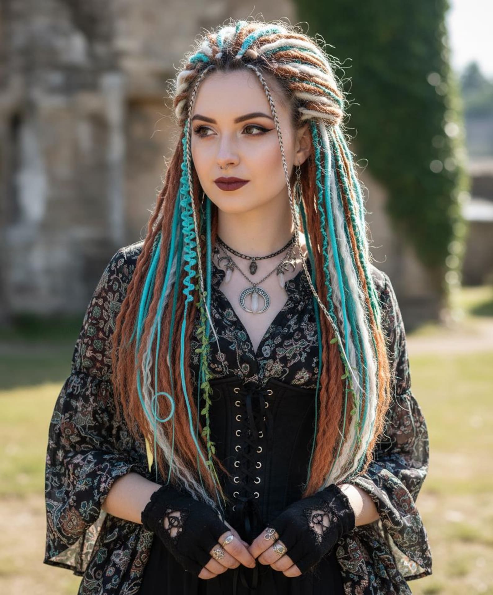 Boho Forest Dreadlock Set: Copper Teal Blonde Dreads With Curls ...
