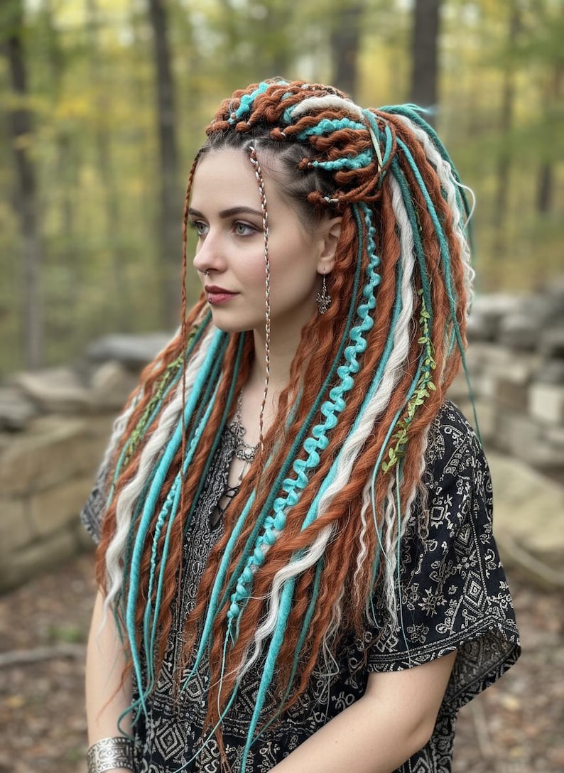 Boho Forest Dreadlock Set: Copper Teal Blonde Dreads With Curls ...