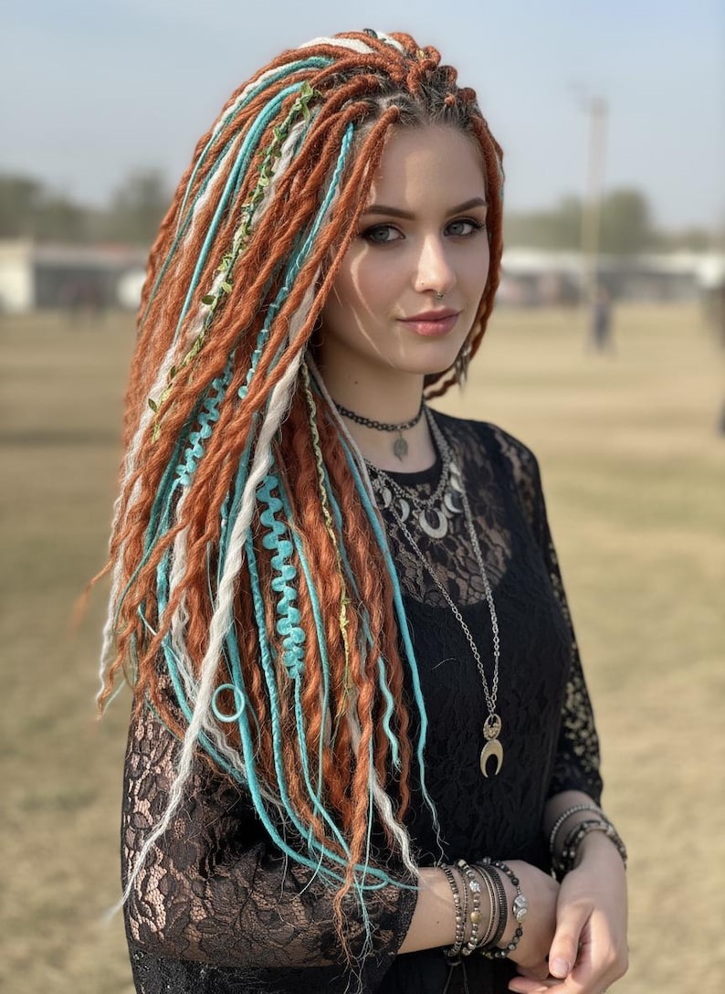 Boho Forest Dreadlock Set: Copper Teal Blonde Dreads With Curls ...