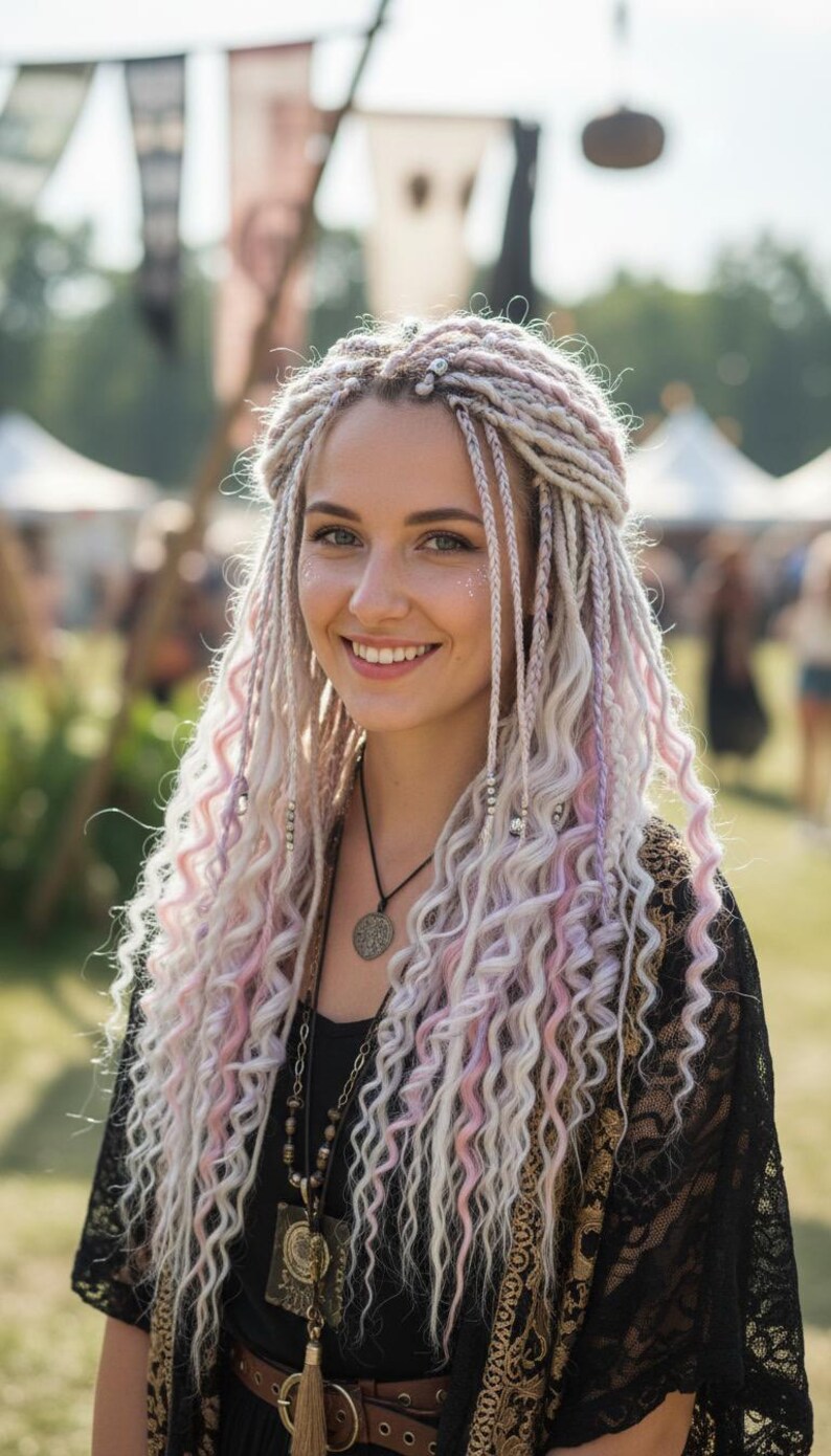 Boho Fairy Dreadlock Set: Silver Blonde, Lavender, Pink DE Hair ...