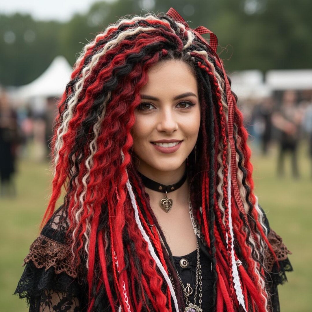 Handmade 50 DE Dreadlock Set 60 Cm | Red Black Blonde | Festival Boho ...