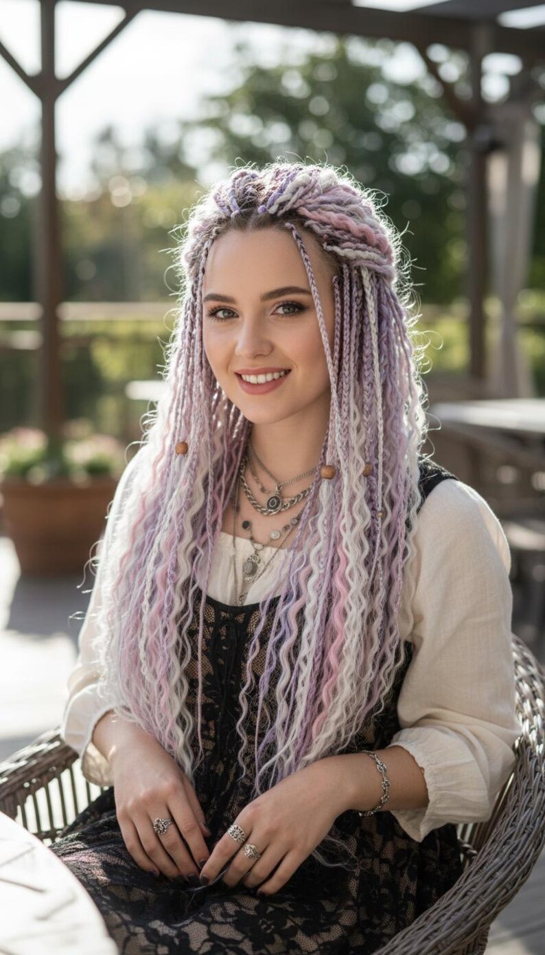 Boho Fairy Dreadlock Set: Silver Blonde, Lavender, Pink DE Hair ...