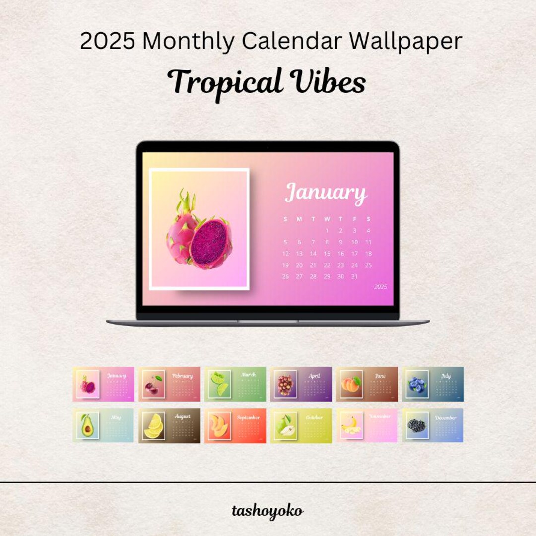 2025 Monthly Calendar Desktop Wallpaper, Tropical Vibes, Elegant ...