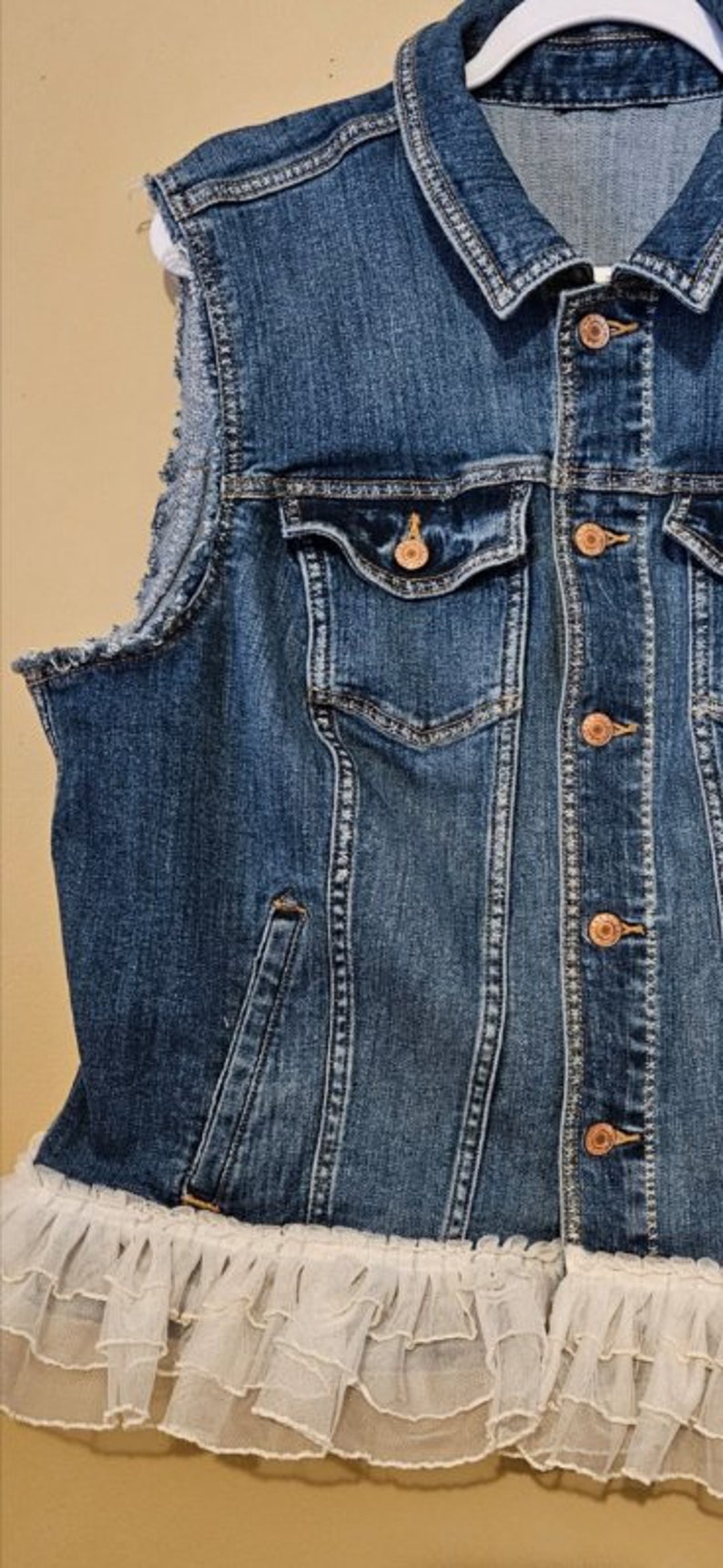Boho Denim Vest, Upcycled Repurposed Denim Jacket, Distressed Jean ...