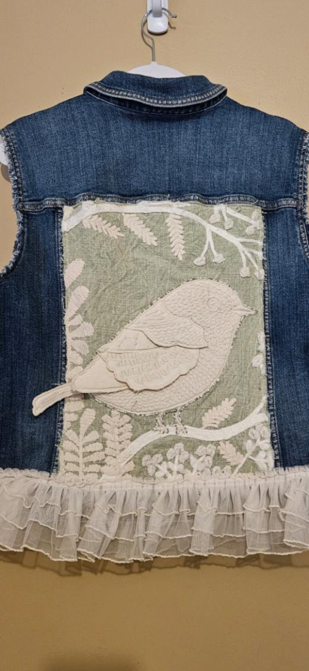 Boho Denim Vest, Upcycled Repurposed Denim Jacket, Distressed Jean ...