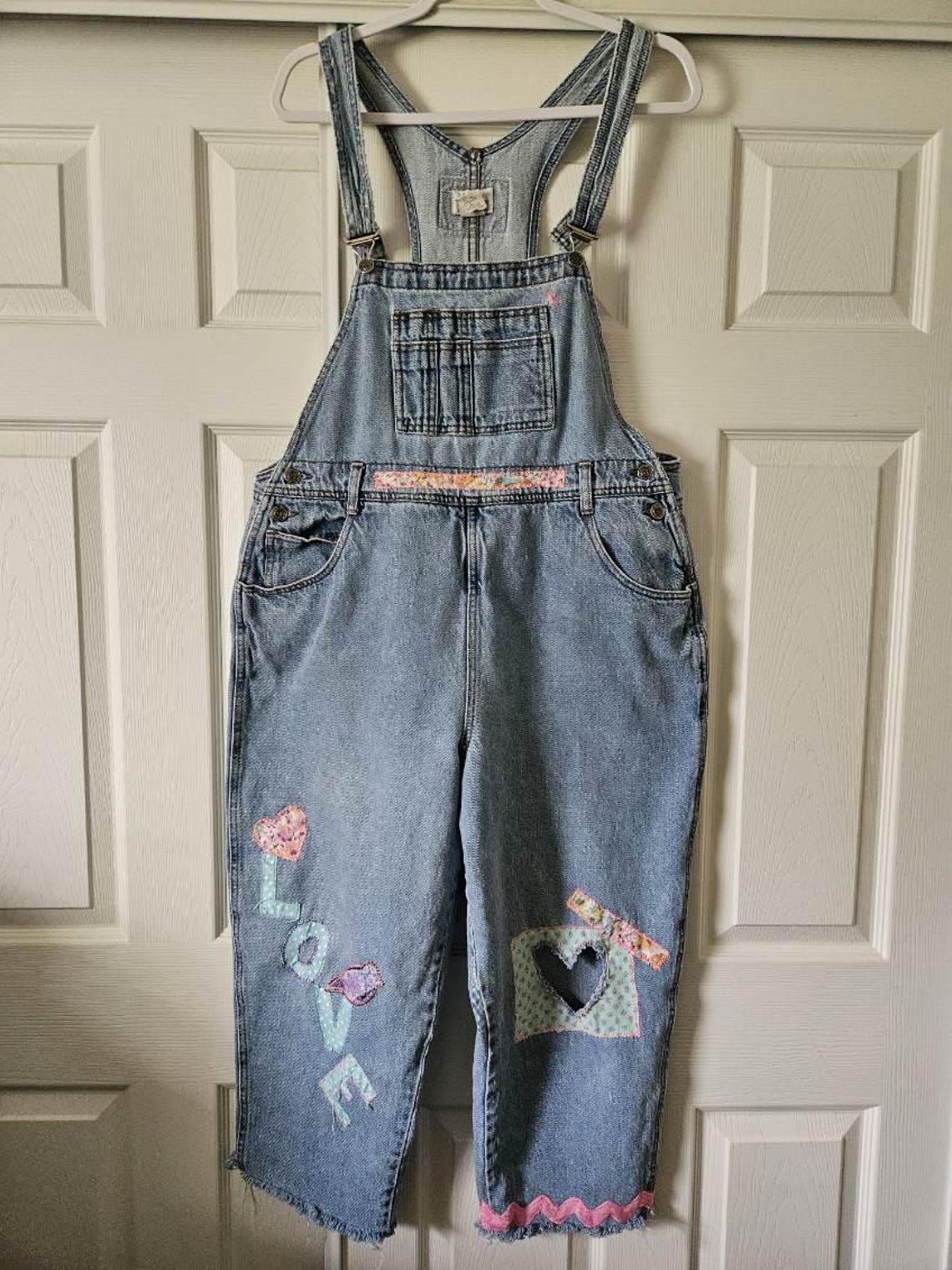 Women's Blue Denim Overalls With Colorful Patches Grunge Overalls/boho ...