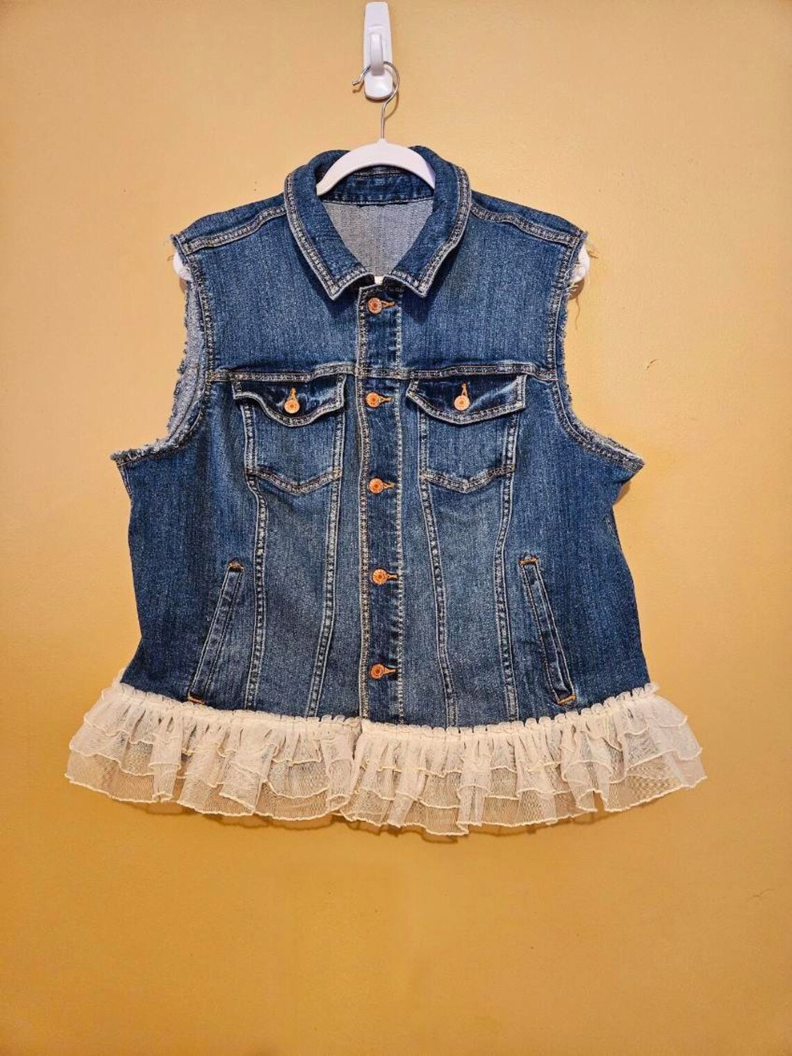Boho Denim Vest, Upcycled Repurposed Denim Jacket, Distressed Jean ...