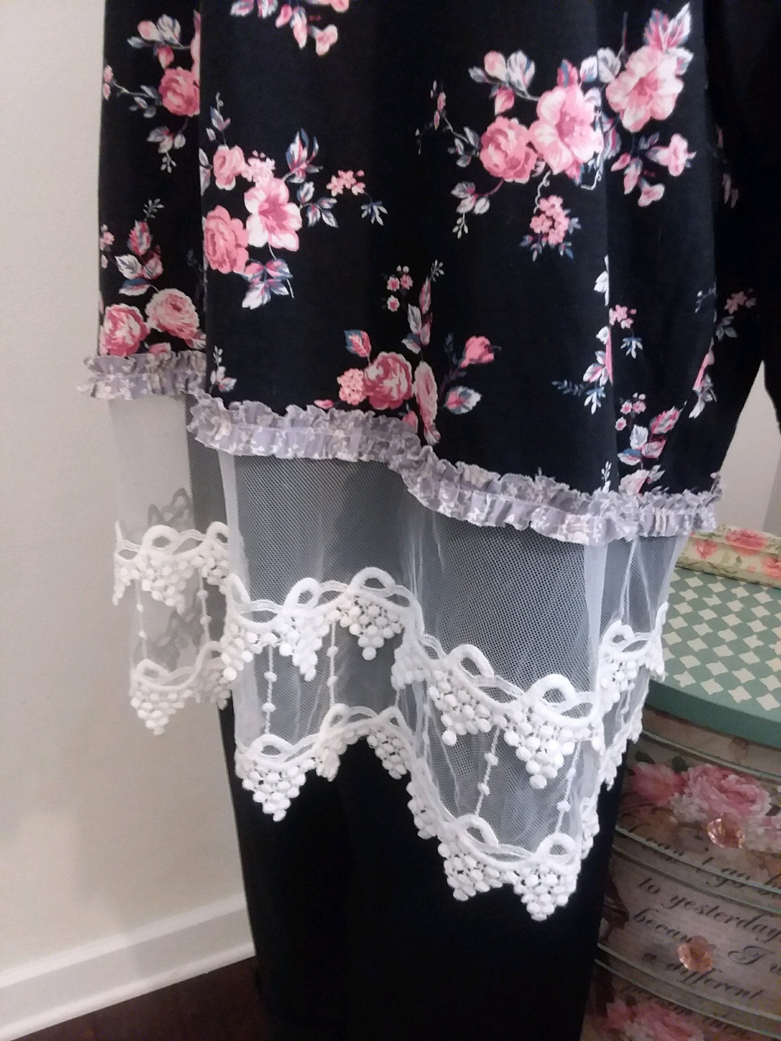 Womens Upcycled Top, Floral Lace Blouse, Repurposed Shirt, OOAK, Boho ...