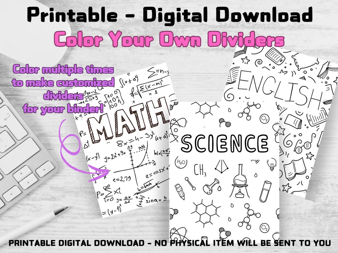 Customizable and Colorable Binder Dividers - Math, Science, English ...