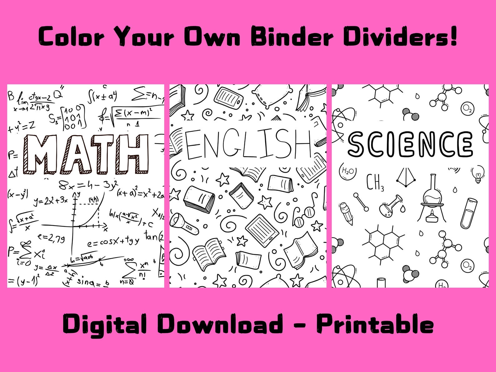 Customizable and Colorable Binder Dividers - Math, Science, English ...