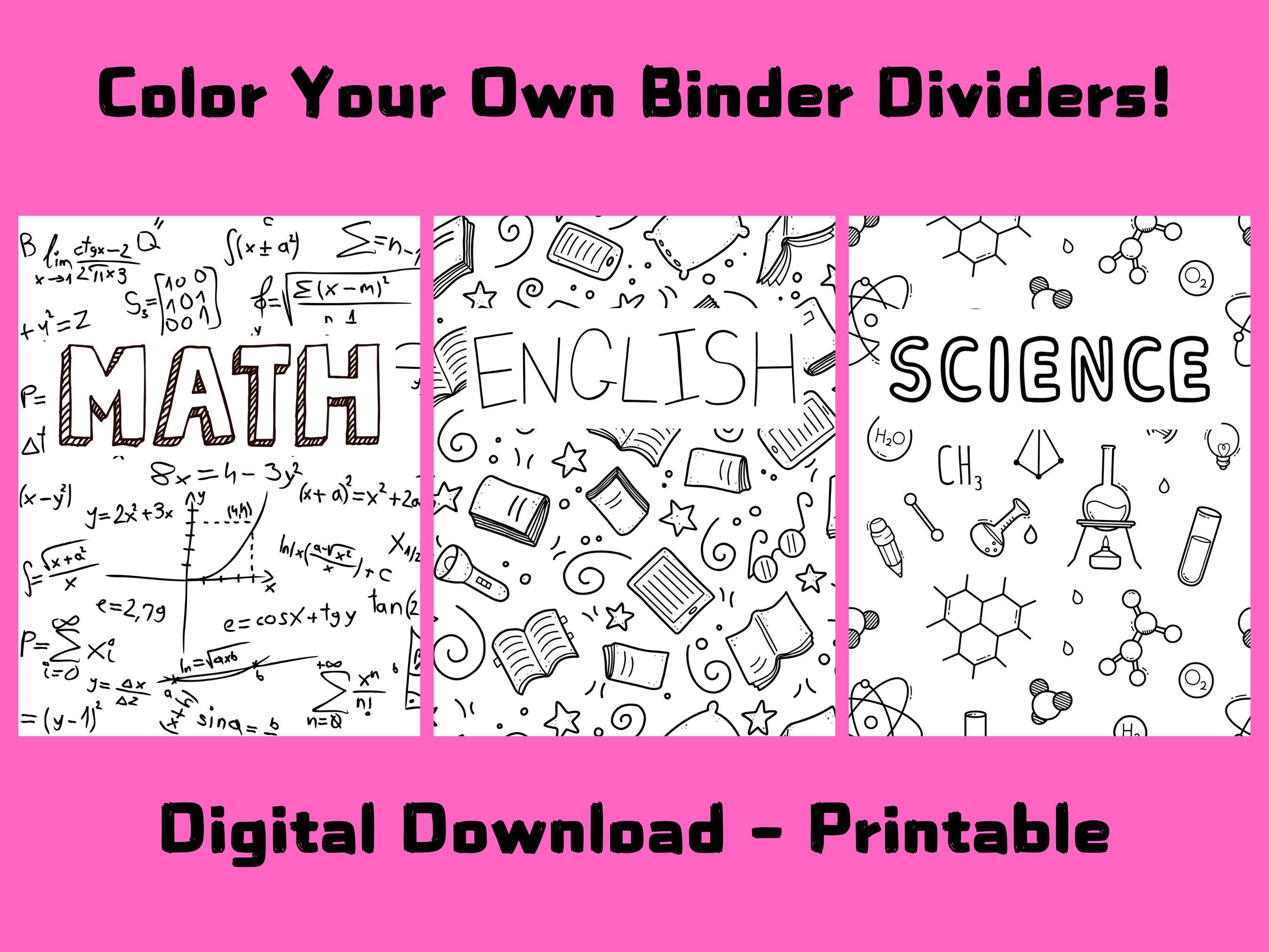 Customizable and Colorable Binder Dividers - Math, Science, English ...