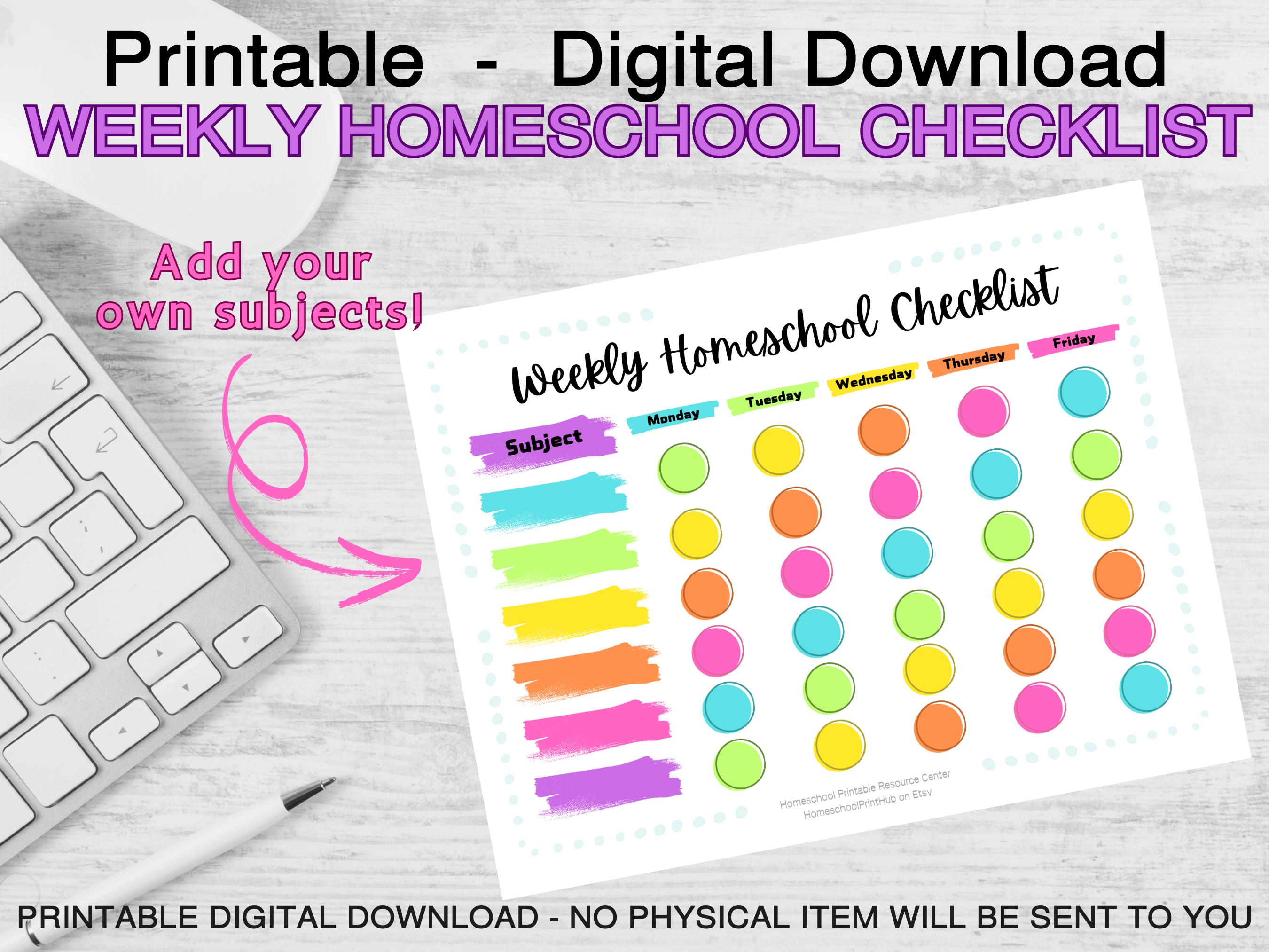 Customizable Weekly Homeschool Checklist - Printable Weekly Schedule ...