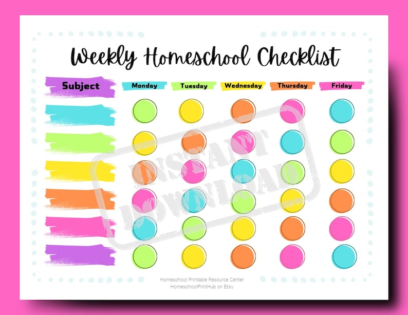 Customizable Weekly Homeschool Checklist - Printable Weekly Schedule ...