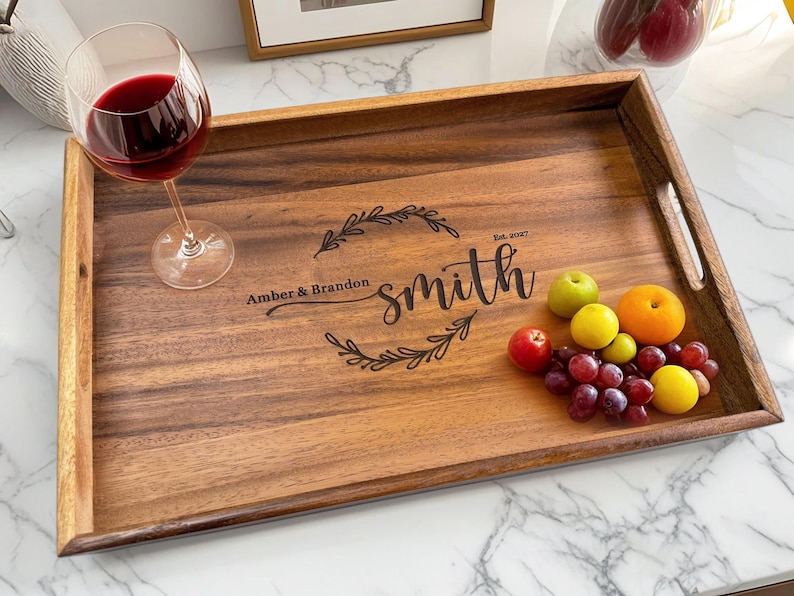 Wooden Serving Tray, Engraved Wooden Serving Tray for Couples, Serving ...