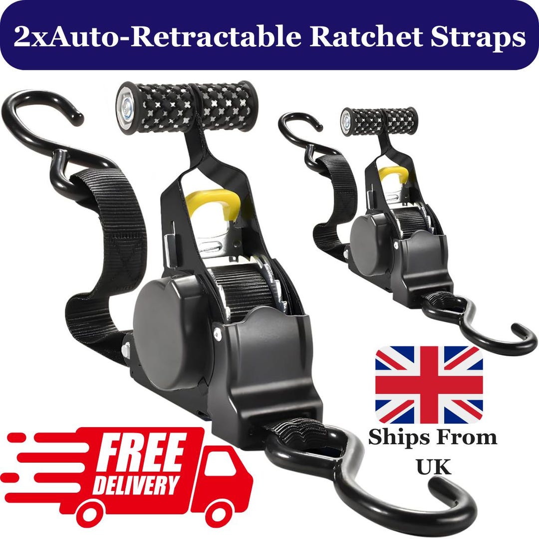 Heavy Duty Auto Retractable Ratchet Straps, 1" X 10', 680 KG Break ...
