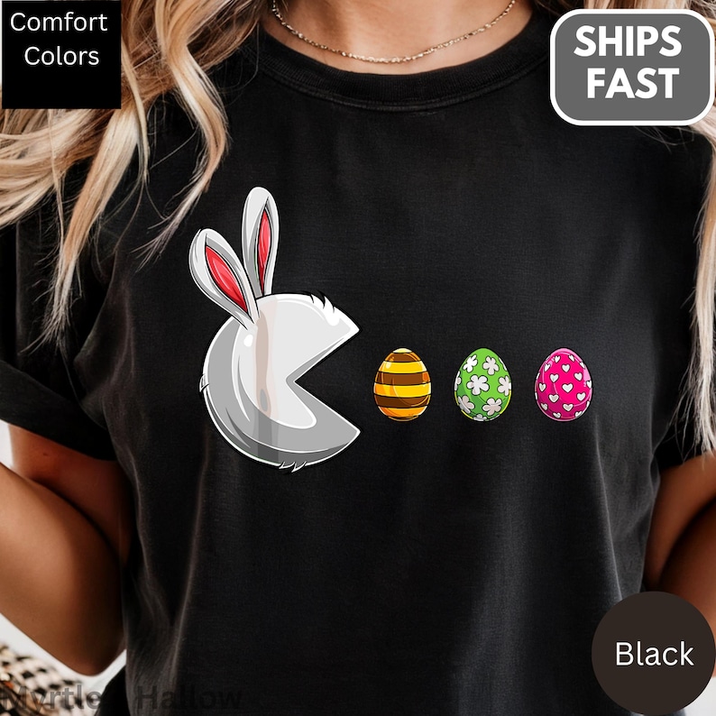 Easter Pac Man Bunny Egg Hunt Shirt, Oversized Unisex Cotton Tee - Etsy