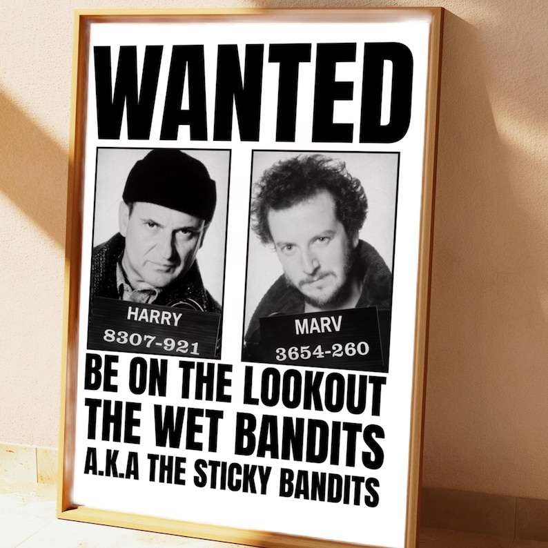 Home Alone the Wet Bandits Harry and Marv Wanted Poster Christmas Movie ...