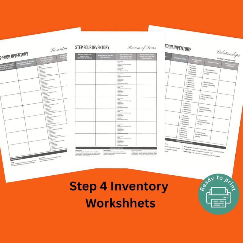 12 Step Recovery Journal: Sobriety Worksheets, Step 4 & 10 (digital ...
