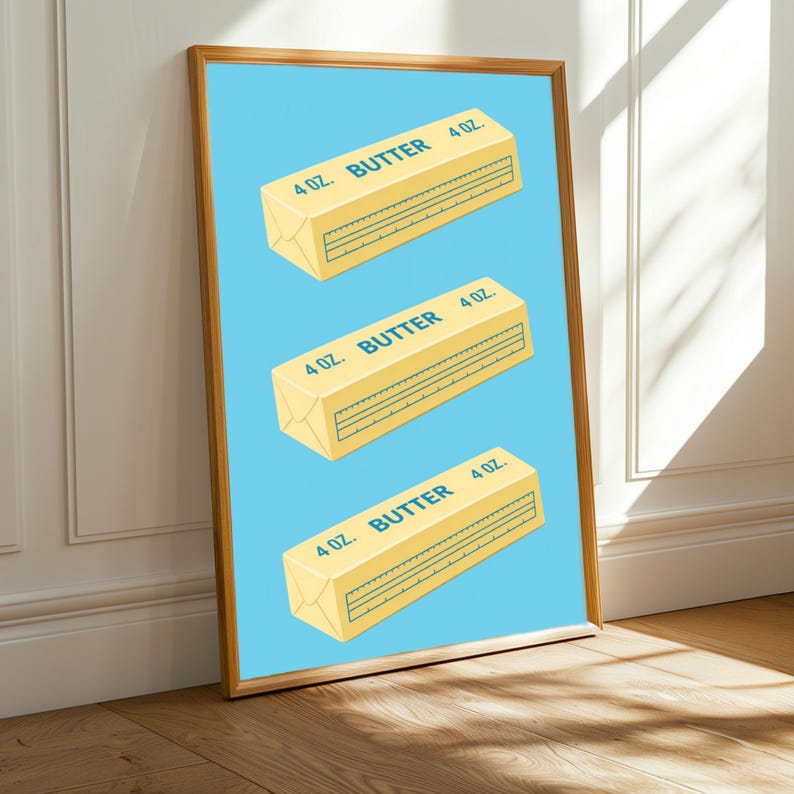 Retro Butter Stick Art Print, Kitchen Wall Decor, Minimal Pop (vertical ...