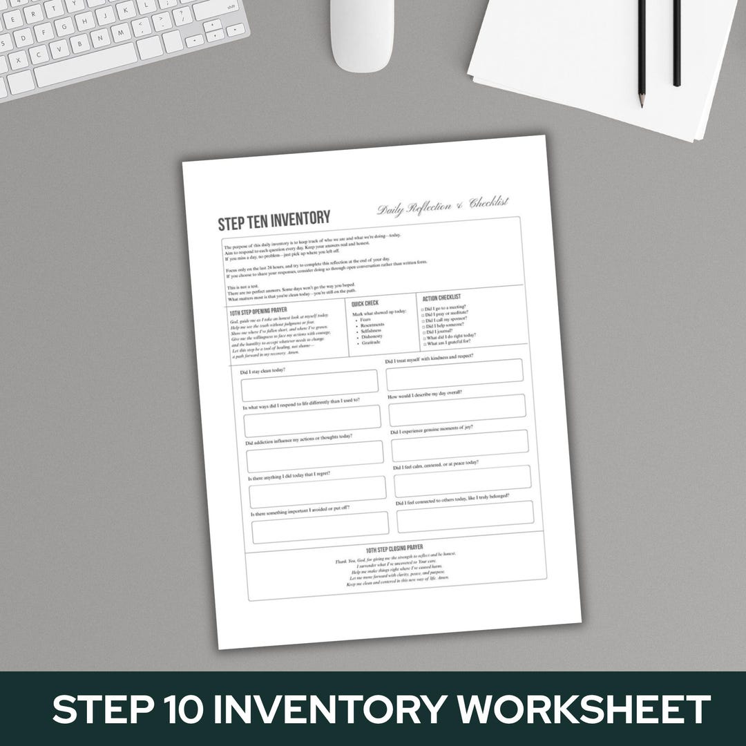 Step 10 Inventory Worksheet: AA Addiction Recovery, Relapse Prevention ...