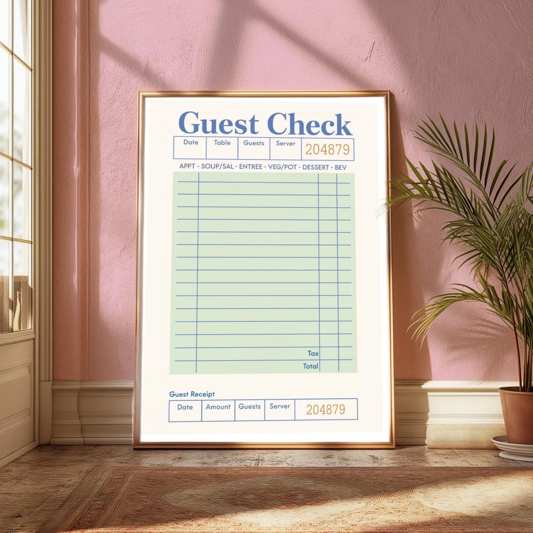 Retro Guest Check Print: Blank Receipt Art, Kitchen Cafe Decor (digital ...