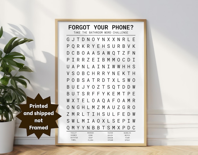 Funny Bathroom Art Word Search Print, Forgot Your Phone, Vertical ...