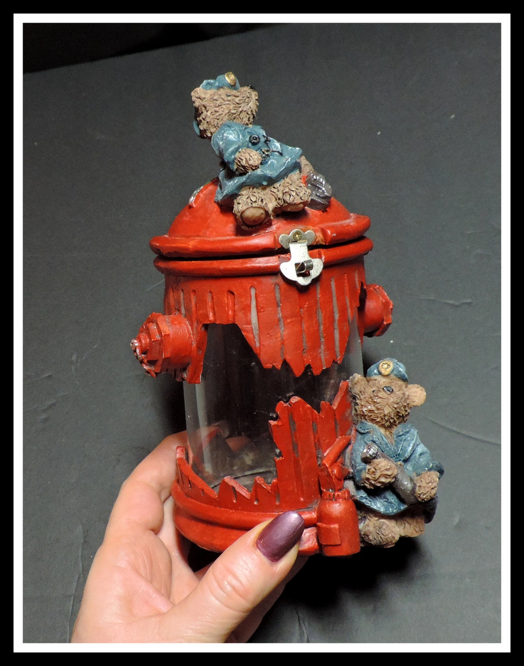 Vintage Antique Bright Red MONEY BANK Decor, Bears, Fire Hydrant ...